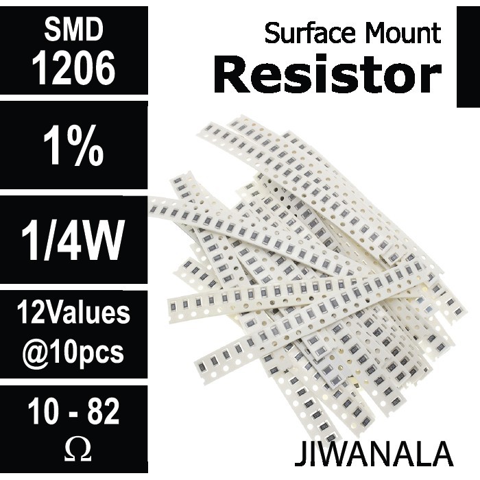 Jual 120pcs Resistor Kit Set 1206 SMD 1/4W 1% 12 Values (10 - 82 ohm ...