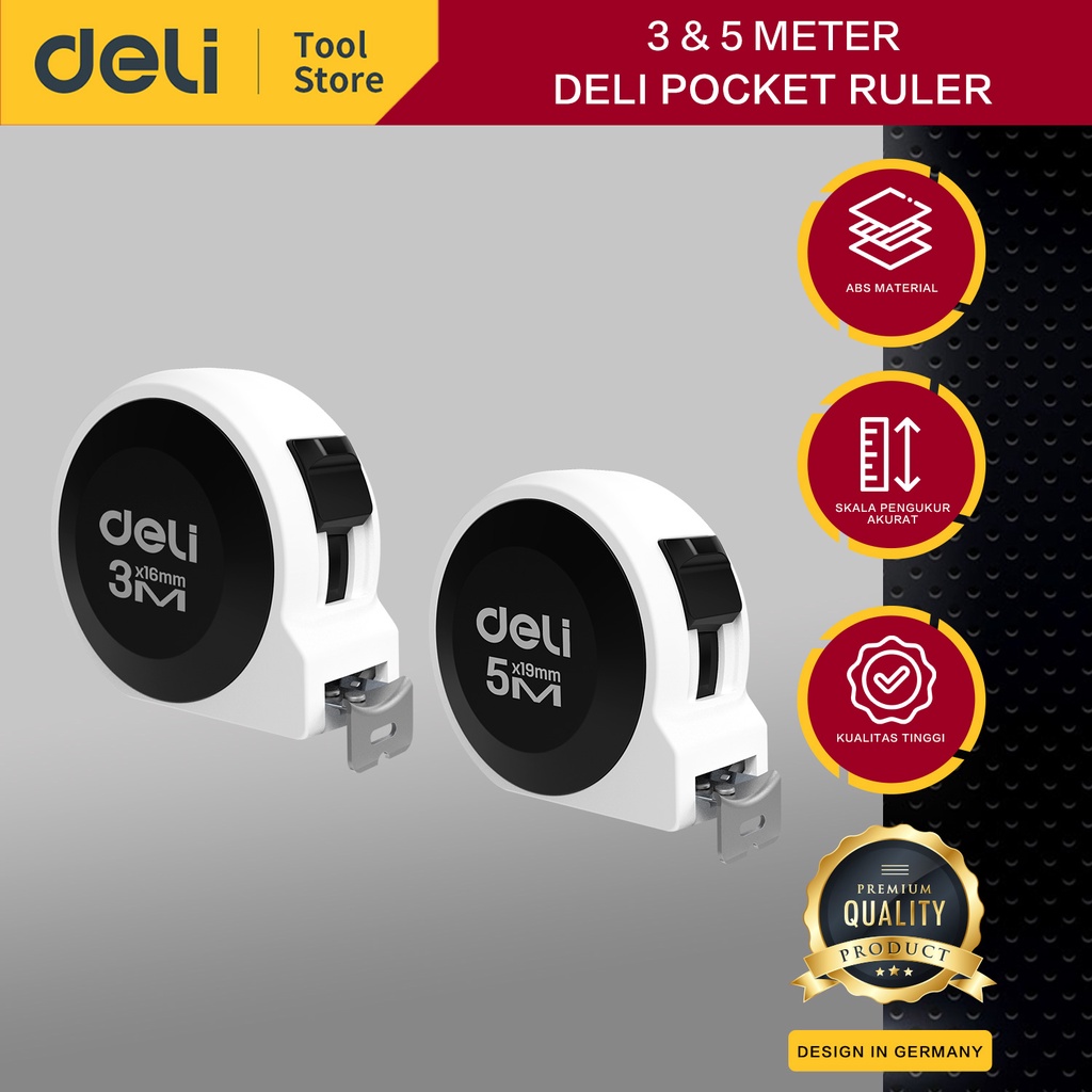 Jual Deli Pocket Ruler / Measuring Tape / Meteran Tukang Panjang 3 & 5 ...