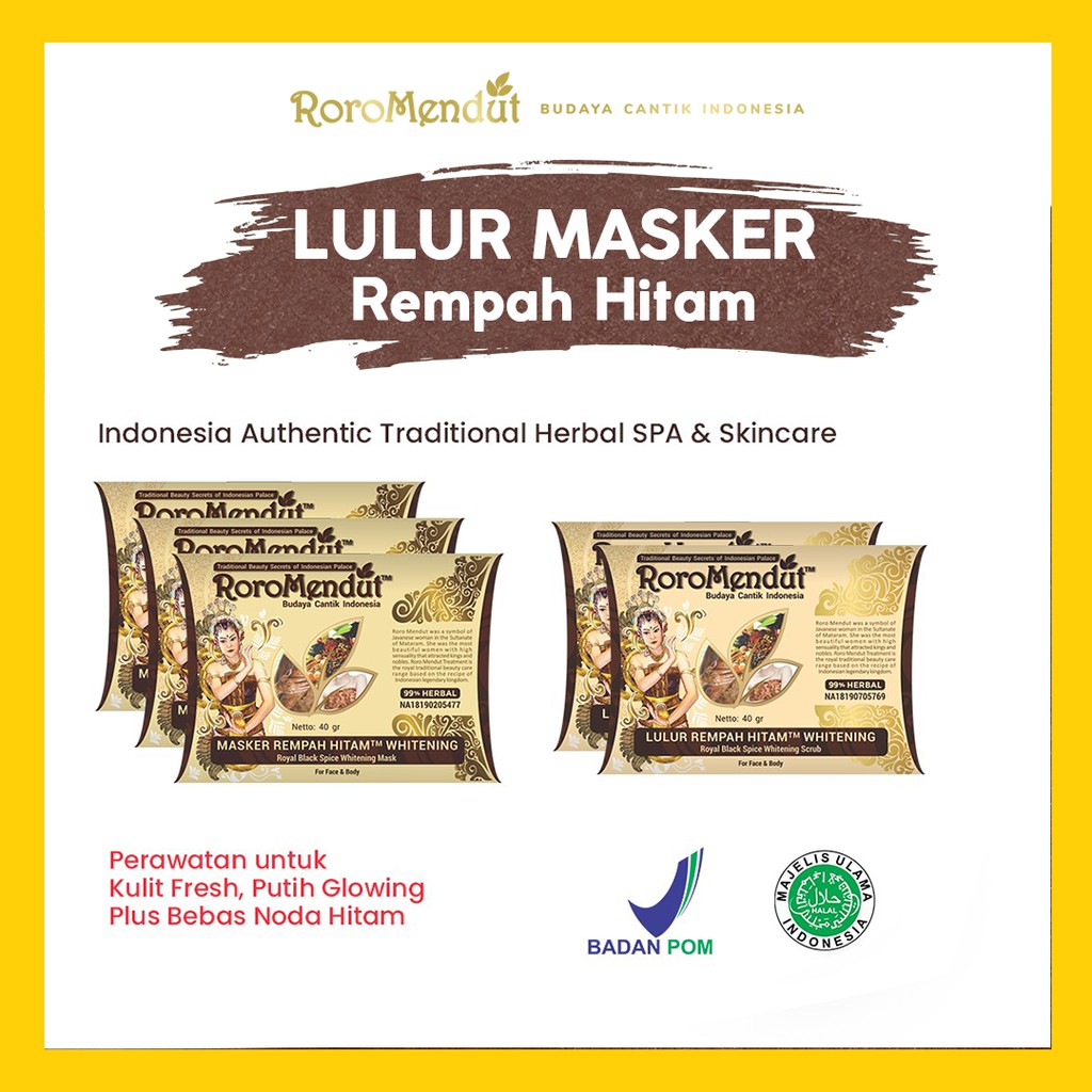 Jual PAKET LULUR DAN MASKER REMPAH HITAM 40 GR RORO MENDUT (2 LULUR & 3 ...