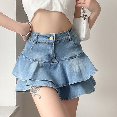 Jual Rok denim kerut dua lapis pinggang tinggi | Shopee Indonesia