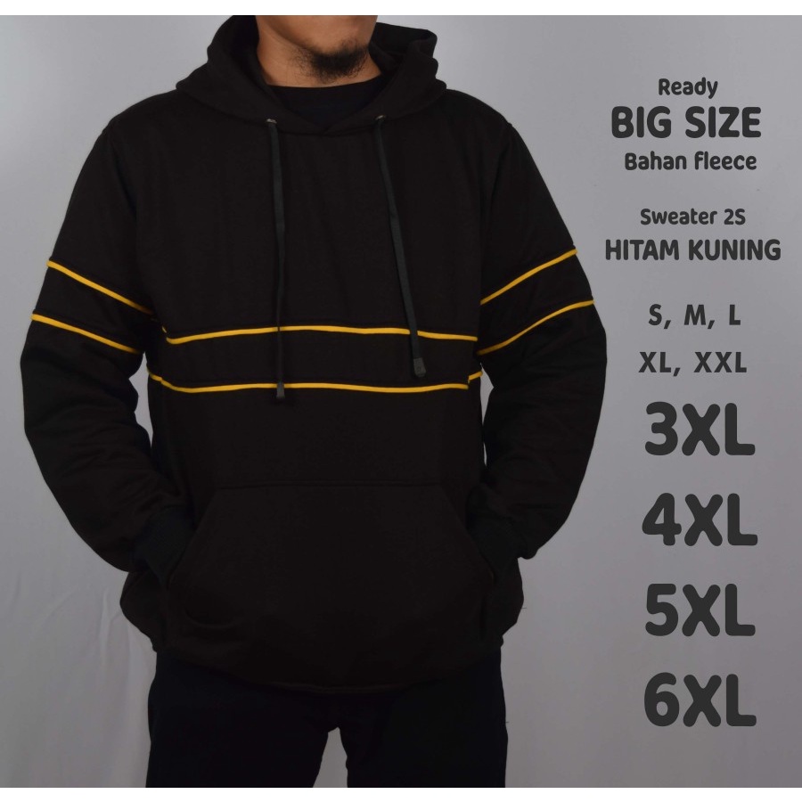 Jual JAKET HOODIE HITAM LIST KUNING BIG SIZE JUMBO | Shopee Indonesia
