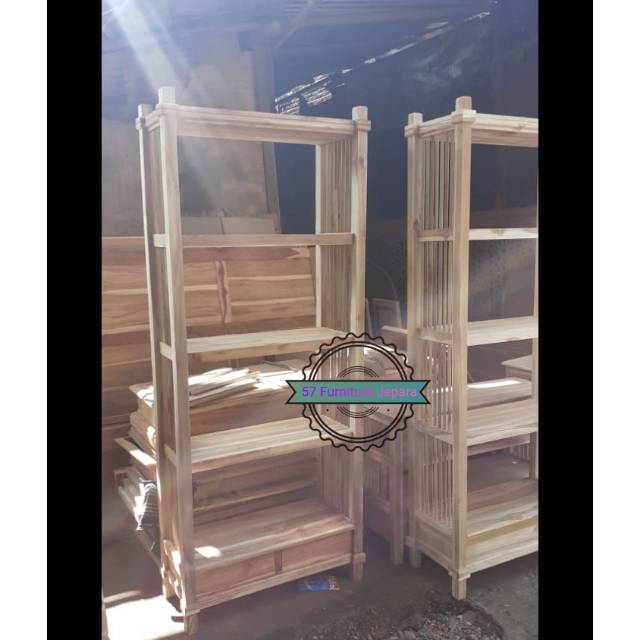 Jual Rak Lemari tempat hiasan rumah buku kerja/ kantor laci kayu jati ...