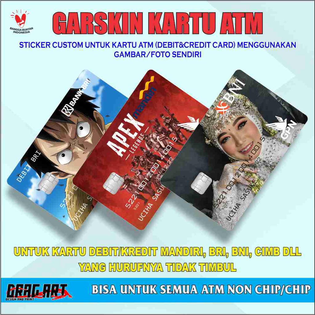 Jual Stiker Garskin Kartu ATM Debit Credit Card Custom Gambar sendiri ...