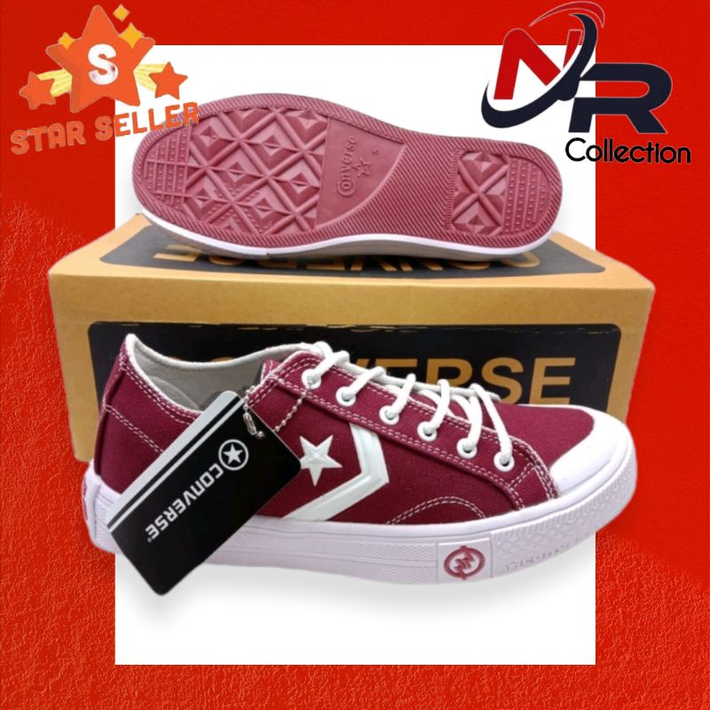 Jual Sepatu Sneakers Low Kasual Converse All Star Pria Merah Abu Biru ...