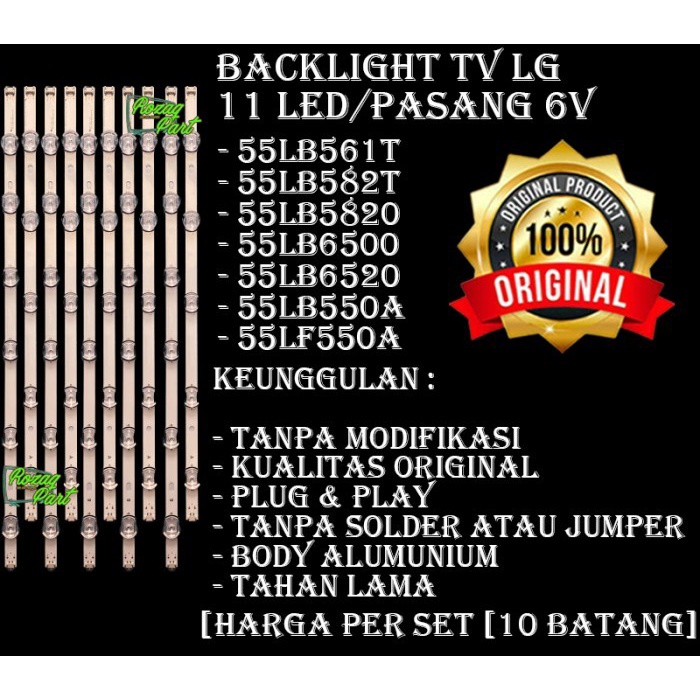Jual Lampu Backlight TV LG 55 inc inchi Type 55LB6500 55LB650 10 Led 6 Volt | Shopee Indonesia