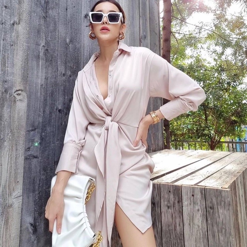 Jual Asava Dress Korean Simple Casual Sexy Kemeja Mini Busui Button ...