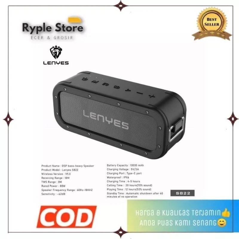 Jual Spiker Bluetooth LENYES S822 High Bass Heavy Speaker Waterproof ...