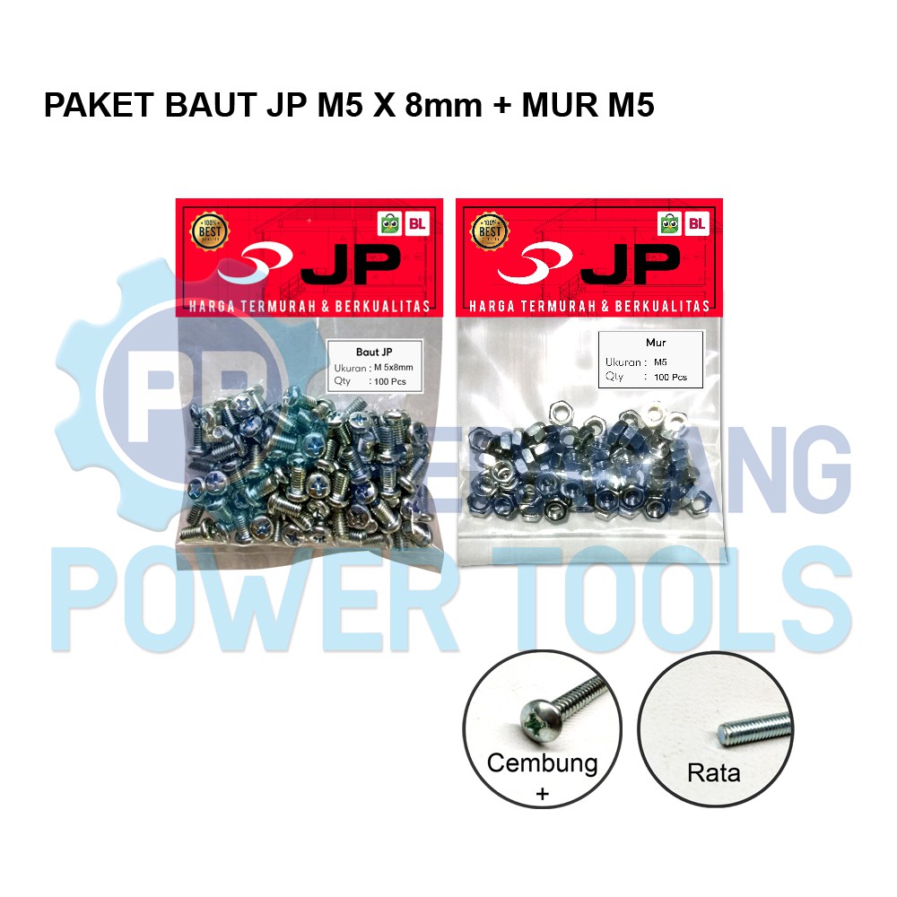 Jual PAKET 2 SET BAUT MUR 5x8 BAUT JP M 5 x 8 MM MUR M5 SKRUP ISI 100 PCS | Shopee Indonesia