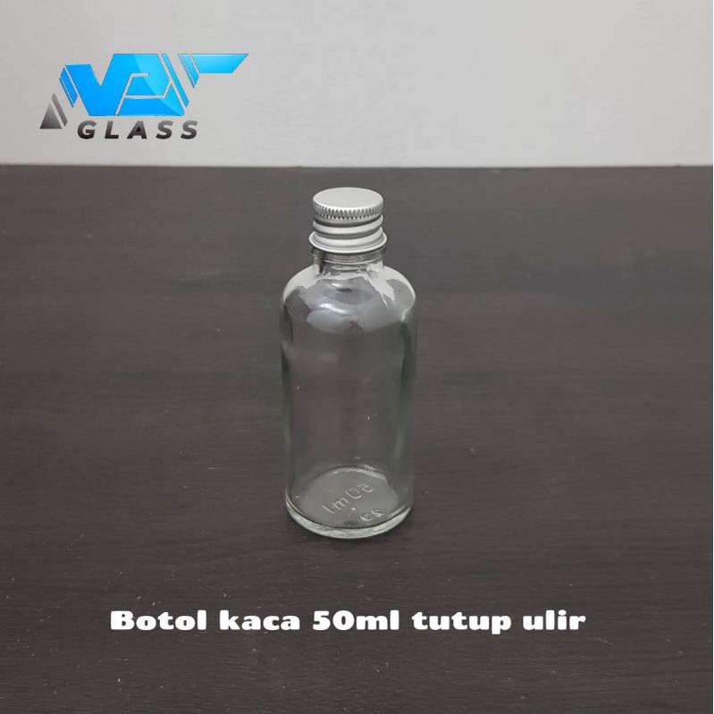Jual botol kaca 50ml bening tutup ulir almunium / botol ulir 50ml kaca ...