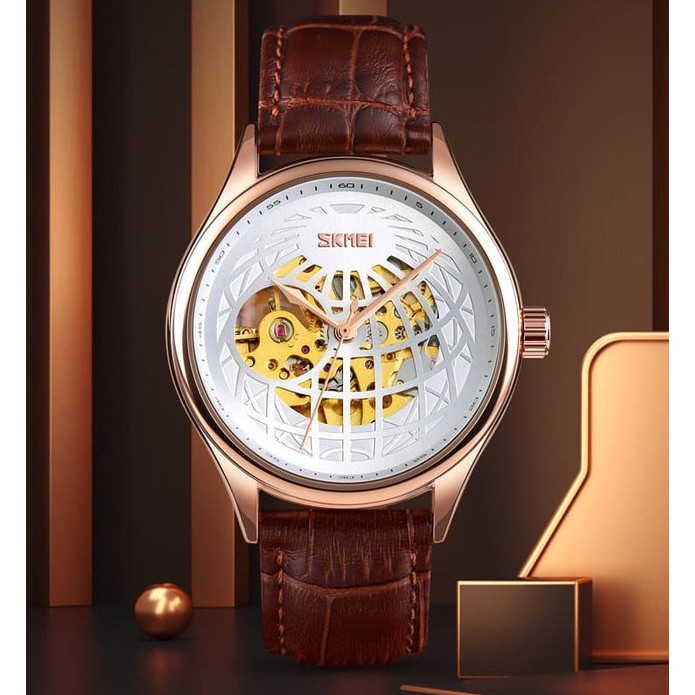 Jual Jam Tangan Pria Automatic SKMEI 9209 RoseGold Silver Leather Water ...