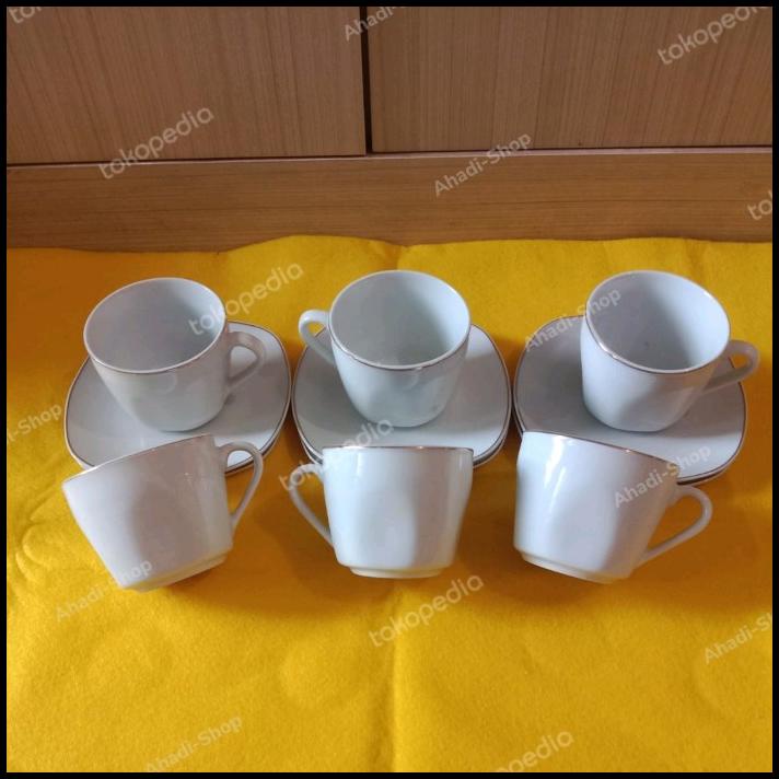 Jual Cangkir Set Segi Putih Lis Emas / Cangkir Kopi Teh / 220 Ml Isi 6 ...
