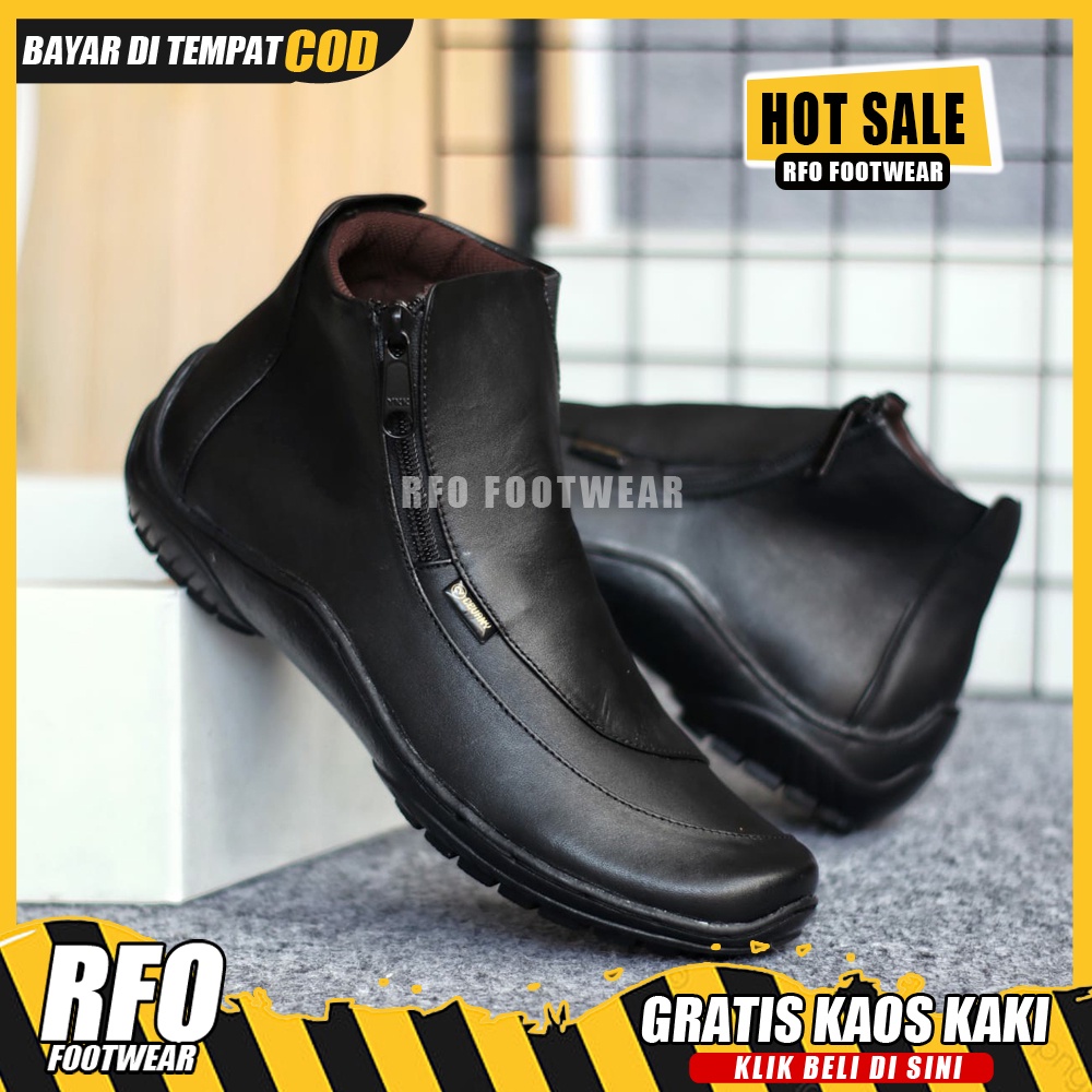 Jual RFOTHREE x AROC Sepatu Pantofel Boots Tinggi Resleting Kulit Asli ...