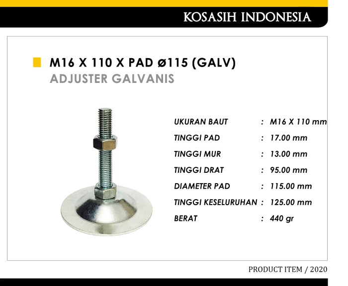 Jual 125 ADJUSTER FOOT M16 X 110 X PAD 115 (GALV) | Shopee Indonesia