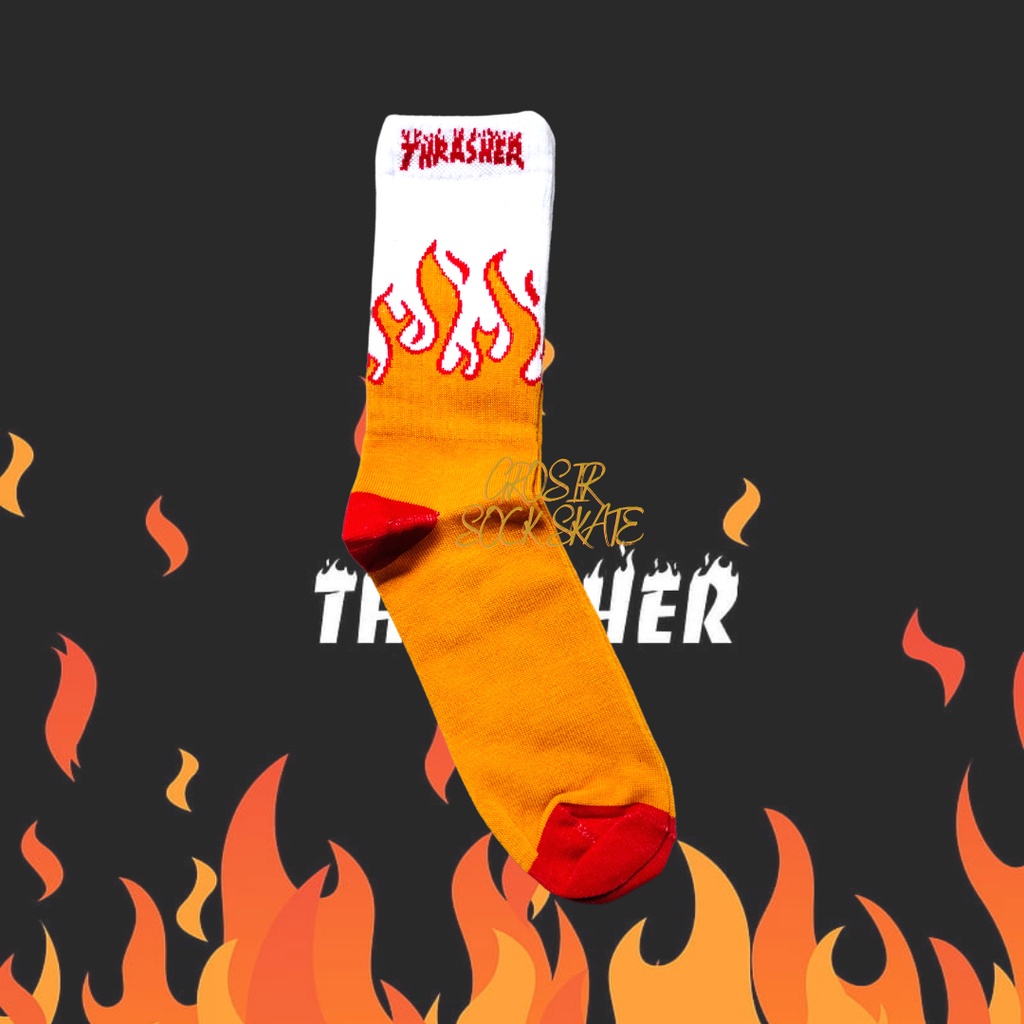 Jual kaos kaki old school thrasher flame putih | Shopee Indonesia