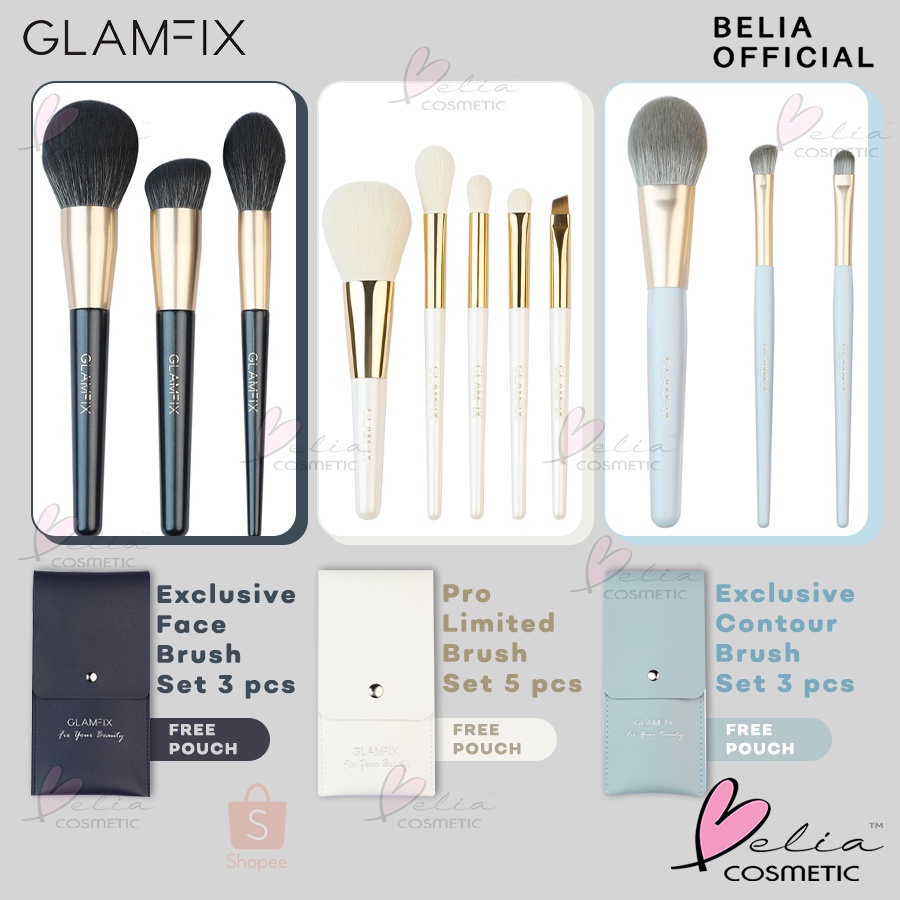 Jual BELIA GLAMFIX Pro Limited Brush Set 5pcs | Exclusive Face Brush ...