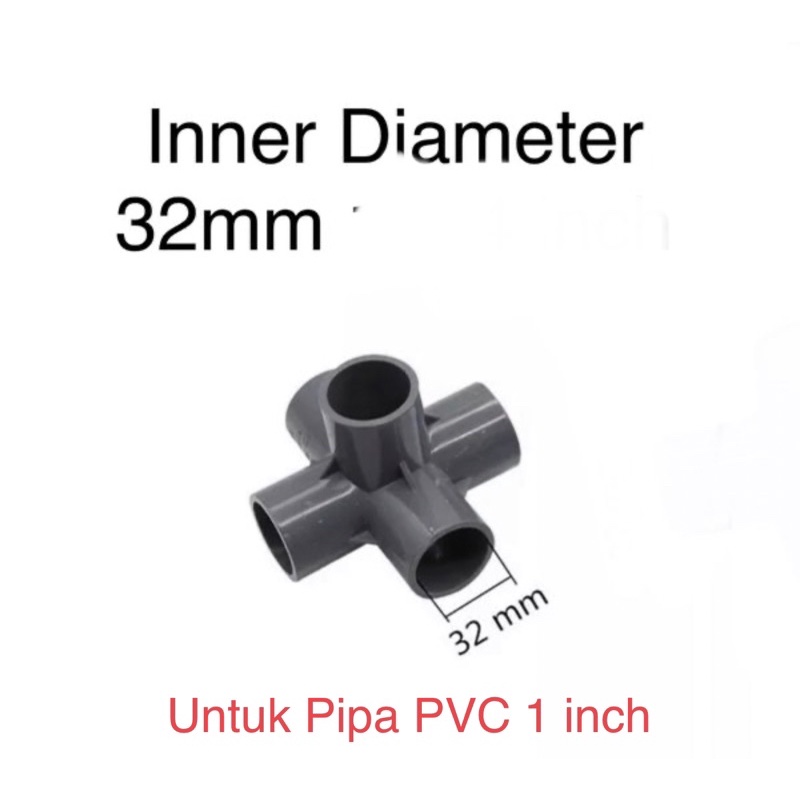 Jual Grey Fitting 5 Way Arah T Tee Elbow Inner Diameter 32mm for Pipa ...