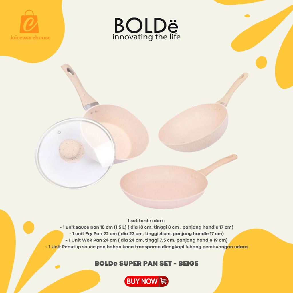 Jual BOLDe SUPER PAN SET - BEIGE | Panci Granite Ceramic Cookware Set ...