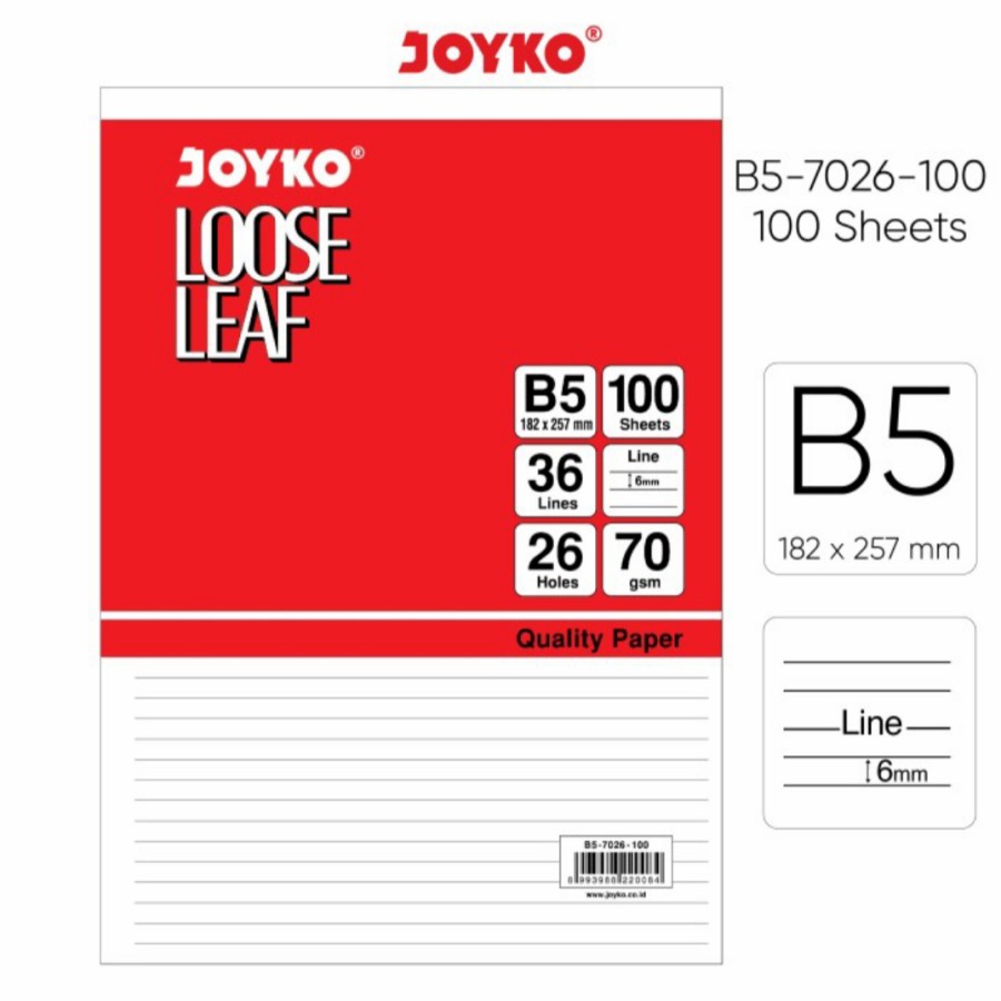 Jual Joyko Loose Leaf B5 100 Lembar / Kertas Binder Bergaris B5 100 Lembar | Shopee Indonesia