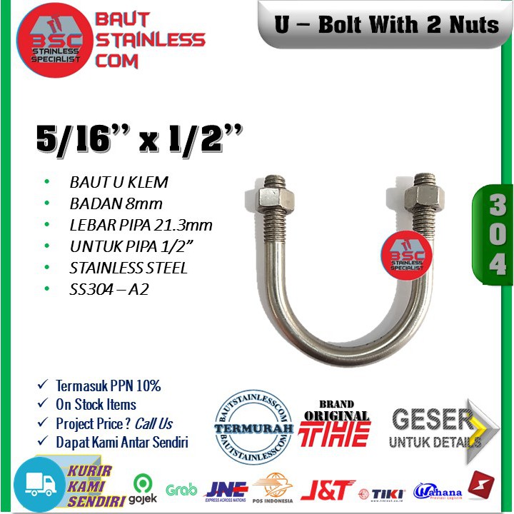 Jual BAUT U - UBOLT STAINLESS SS304 5/16"X1/2" | Shopee Indonesia