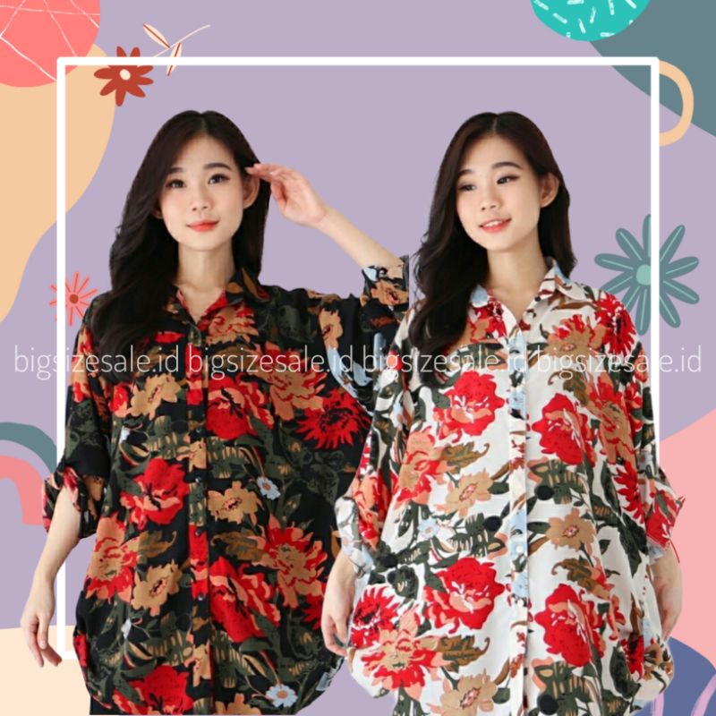 Jual Kemeja Bunga LD 130 Jumbo Bluse Bigsize XXXL Vintage Lengan ...