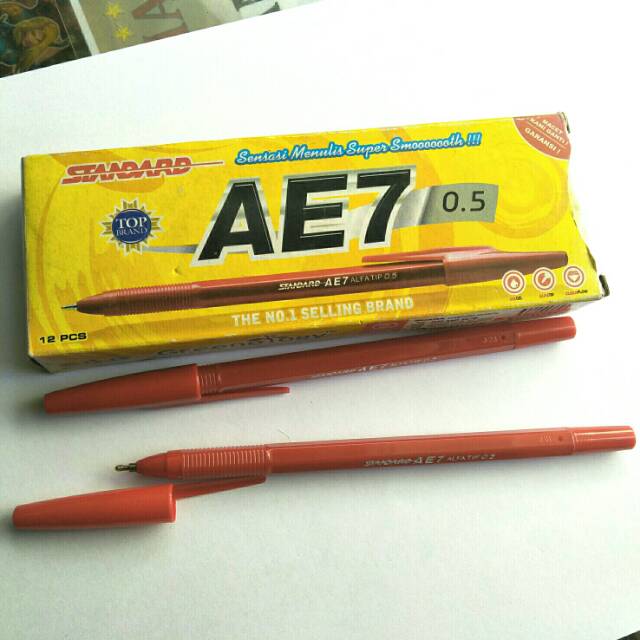 Jual Perpack Pulpen Standard AE-7 warna Merah 0.5mm isi 12 pcs | Shopee ...