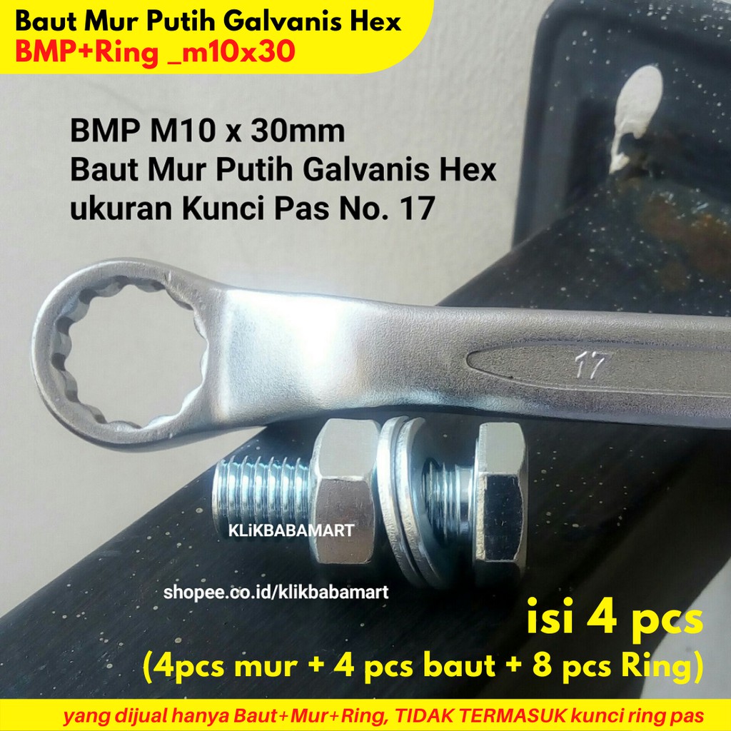Jual BAUT MUR RING PLAT BESI PUTIH GALVANIS BMP M10X30MM 1CM X 3CM ...