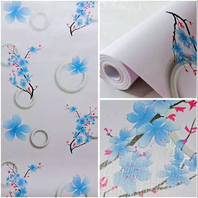 Jual Stiker wallpaper dinding motif bunga sakura biru | Shopee Indonesia