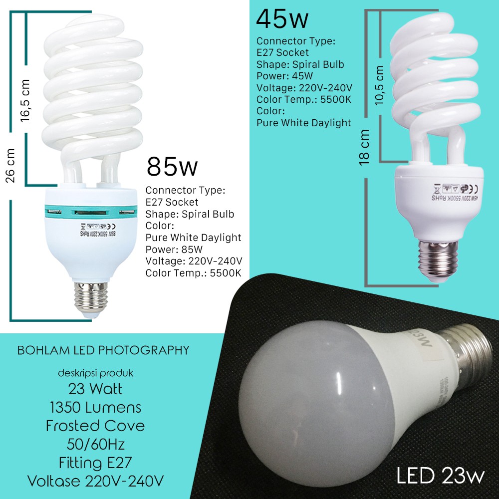 Jual Lampu Studio Fotografi - Photography Lamp 45W / 85W / LED Bohlam ...