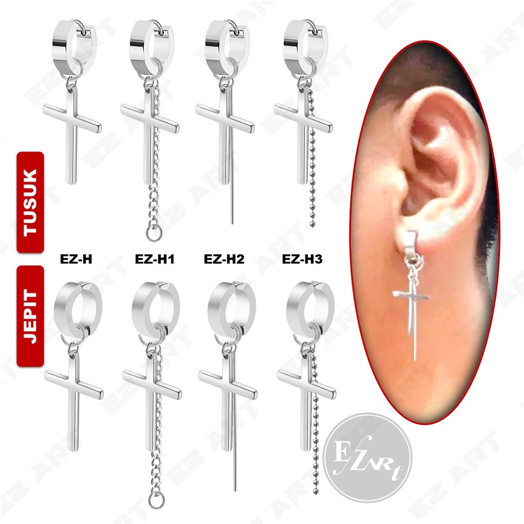 Jual 1Pc Model EZ-H Silver Anting Jepit Tusuk Variasi Bandul Salib Punk ...