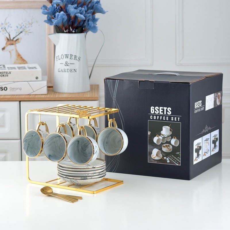 Jual Cangkir Set isi 6 / Cangkir set marble abu paket cangkir teh ...