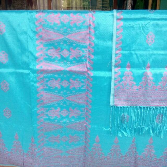 Jual Kain songket tenun silungkang warna biru kombinasi pink | Shopee Indonesia