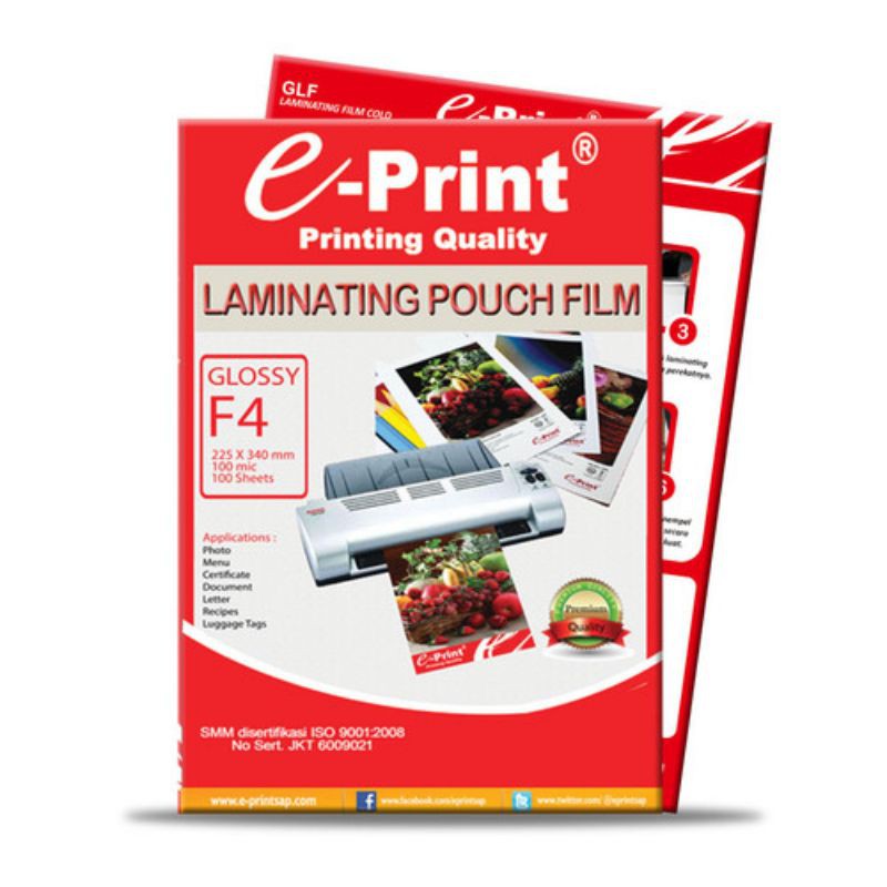 Jual Plastik Laminating F4 Eprint Isi 100 Lembar Tebal 100 Micron / Plastik Laminasi / Kertas ...