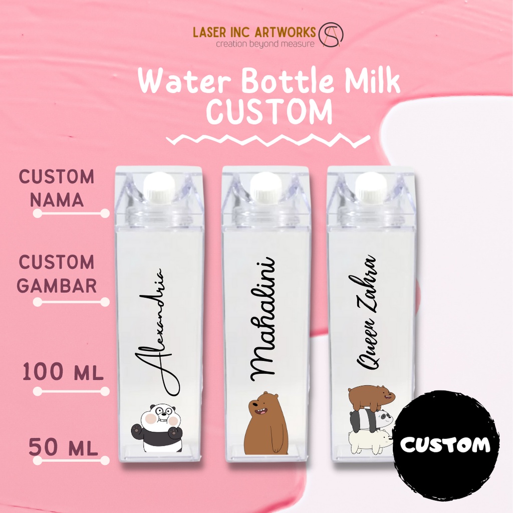 Jual CUSTOM Milk Box Bottle/ Botol minum kotak susu transparan/ Botol ...