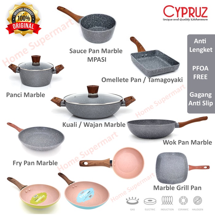 Jual CYPRUZ FRYING PAN MARBLE WOK PAN SAUCE PAN FRY WOK PANCI KUALI GAGANG KAYU ANTI LENGKET ...