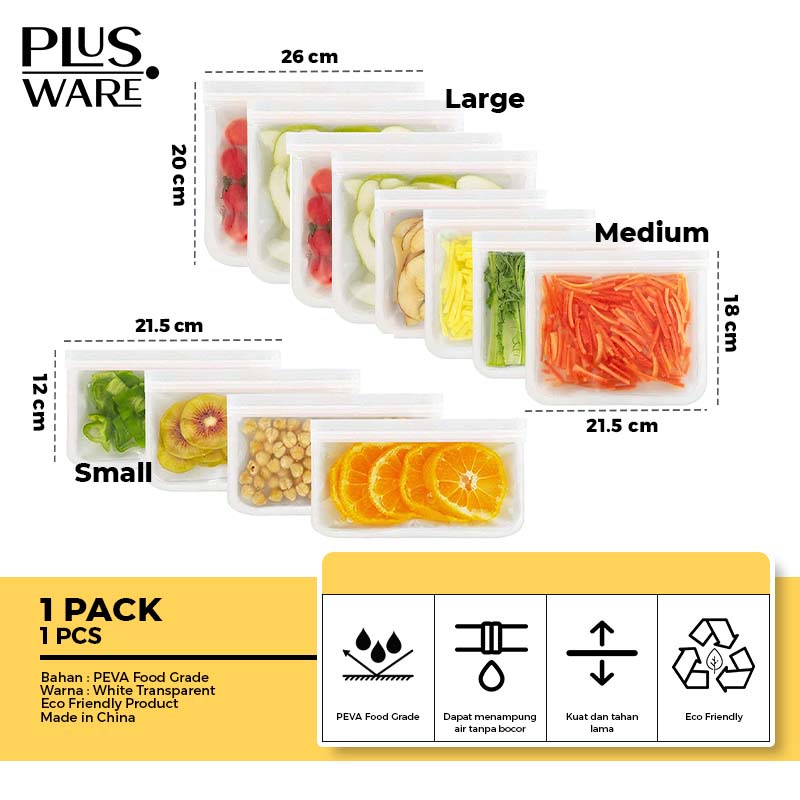 Jual Plusware Reusable PEVA Food Grade Ziplock Bag - Kantong Simpan ...