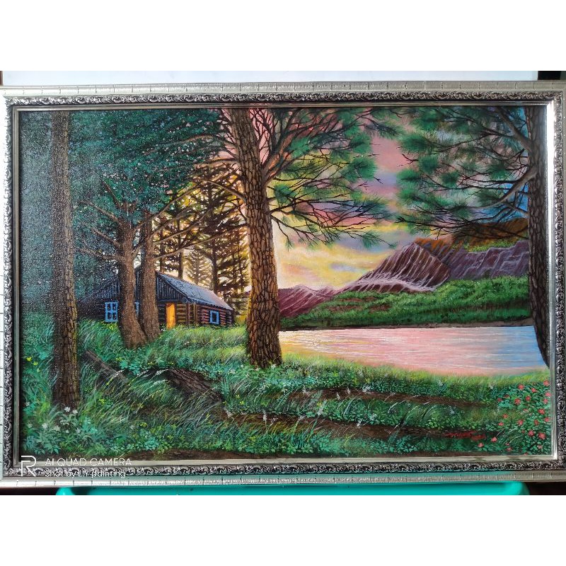 Jual Lukisan pemandangan rumah ditepi danau | Shopee Indonesia
