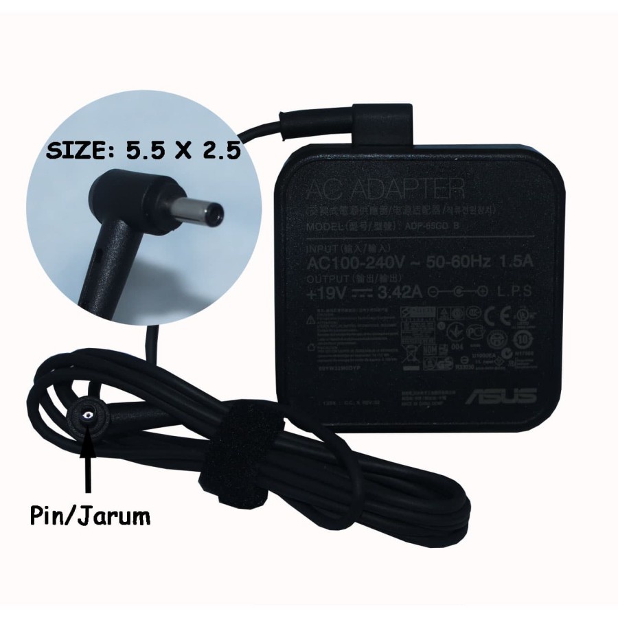 Jual Adaptor ASUS 19V 3.42A KOTAK ORIGINAL CABLE (5.5x2.5mm) | Shopee Indonesia