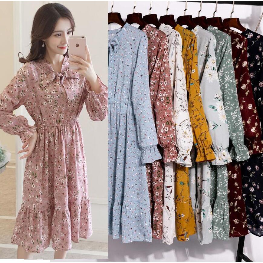 Jual Pengiriman 24 Jam Warna solid hitam merah Wanita midi dress korea ...