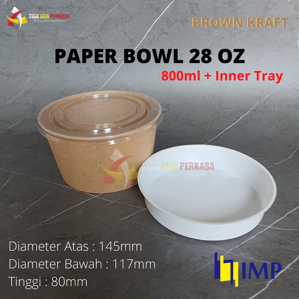 Jual Paper Bowl Brown Kraft 28oz 800ml IMP + Inner Tray + Tutup - isi ...