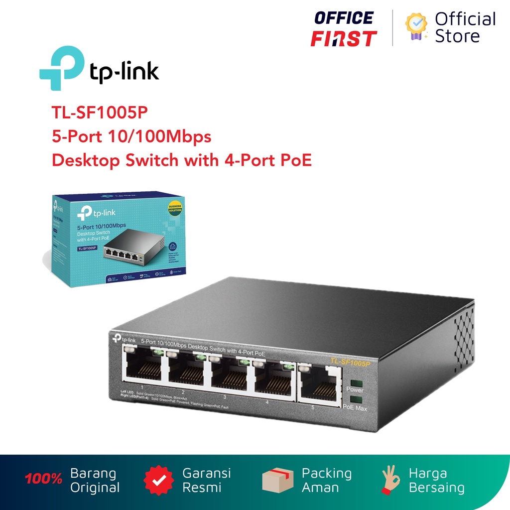 Jual TP-Link TL-SF1005P 5-Port 10 / 100 Mbps Desktop Switch with 4 Port PoE | Shopee Indonesia