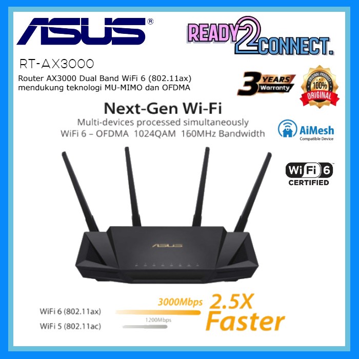 Jual ASUS RT-AX3000 Router AX3000 Dual Band WiFi 6 (802.11ax) MU-MIMO ...
