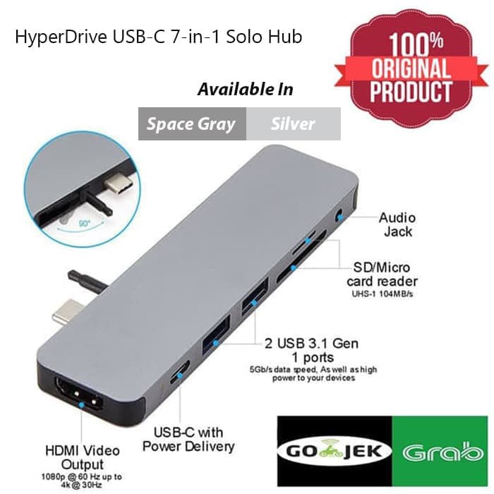 Jual HyperDrive USB-C 7-in-1 Solo Hub (Gray) ORIGINAL | Shopee Indonesia