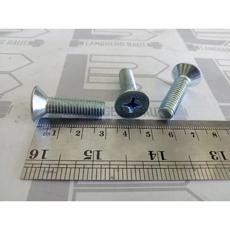 Jual Baut JF M8 x 30 Galvanis / Machine Screw M8x30 Kepala Obeng Rata ...