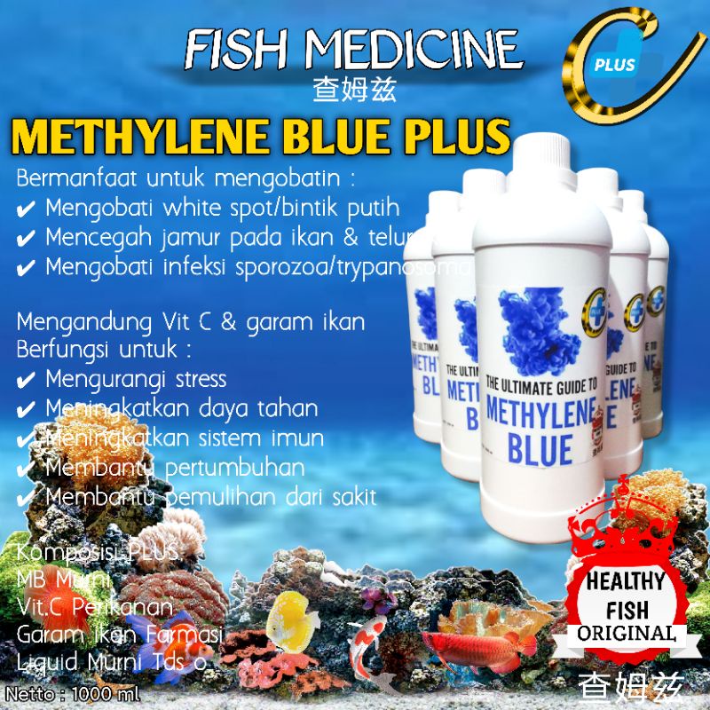 Jual Original healthy fish Methylene blue 1 liter / Methylene blue plus vitamin C / Obat biru ...
