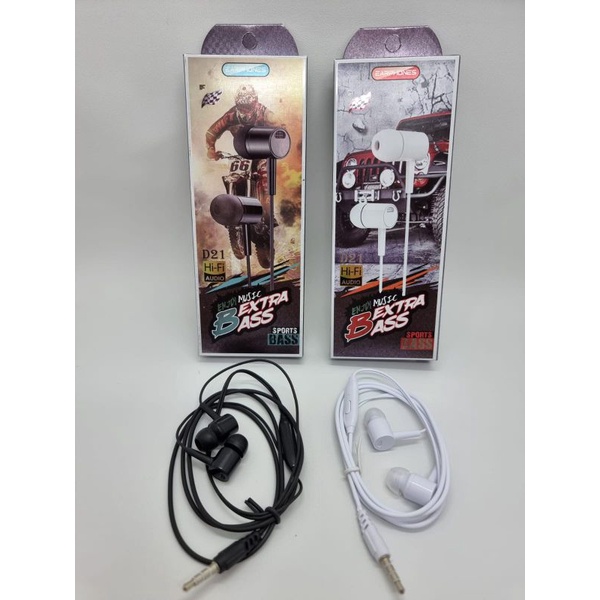 Jual Headset Mega bass +mic Hf D21 tersedia warna hitam putih | Shopee ...