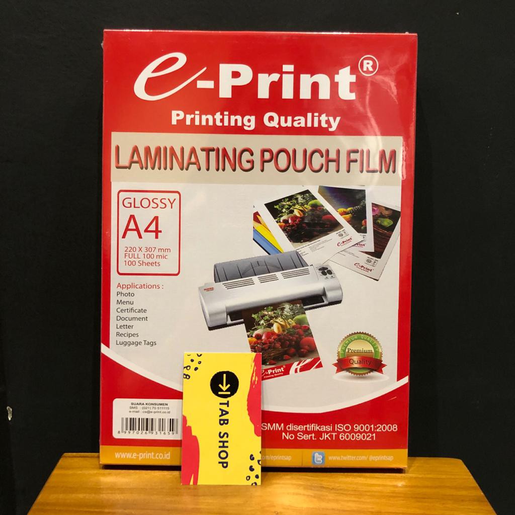 Jual TAB SHOP - EPRINT LAMINATING POUCH 100MIC A4 100 SHEETS - E-PRINT LAMINASI PANAS A4 100 MIC ...