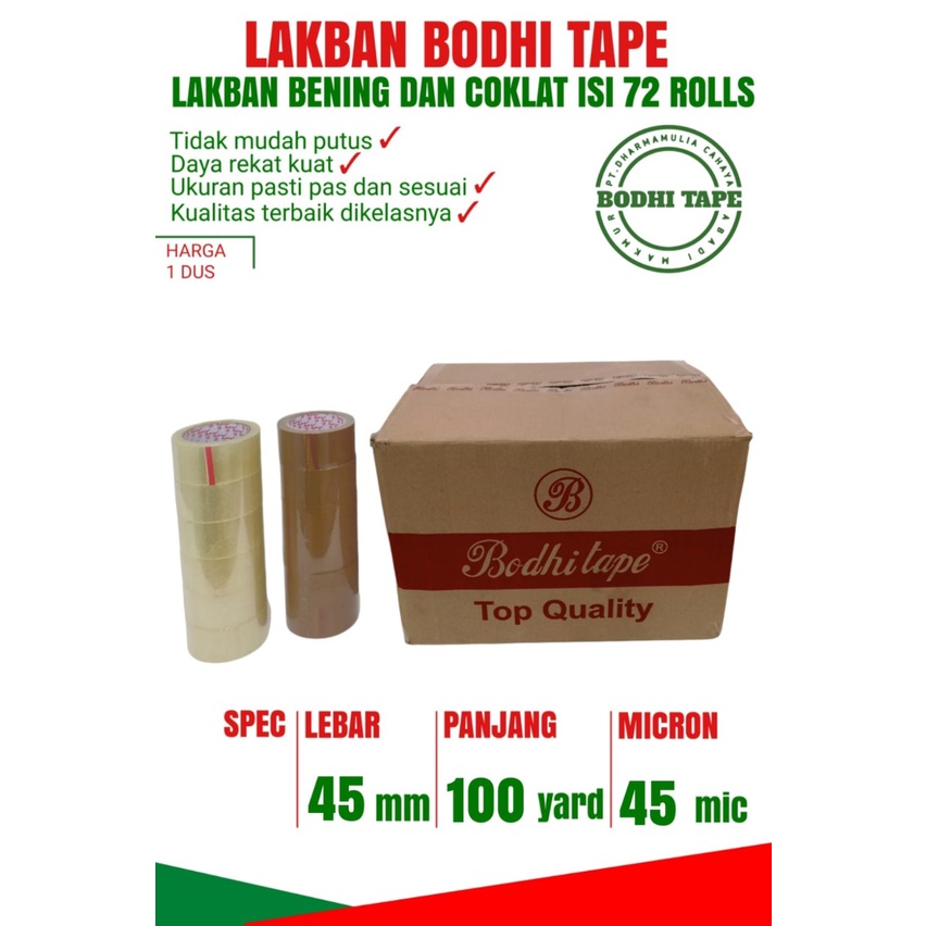 Jual LAKBAN BENING COKLAT BODHI TAPE UKURAN 45MM X 100YARD 1 DUS | Shopee Indonesia