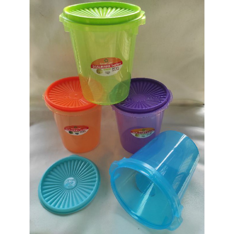 Jual 6 Pcs Toples Plastik Bulat Green Line / Wadah Serbaguna / 1000ml ...
