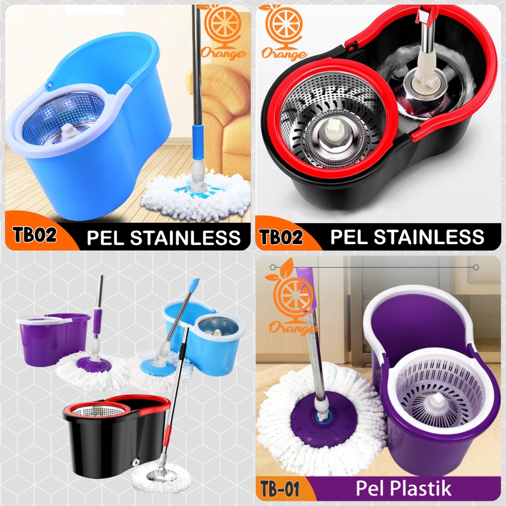 Jual Alat Pel Putar Otomatis Stainless Steel Lantai Super Bersih+Ember ...