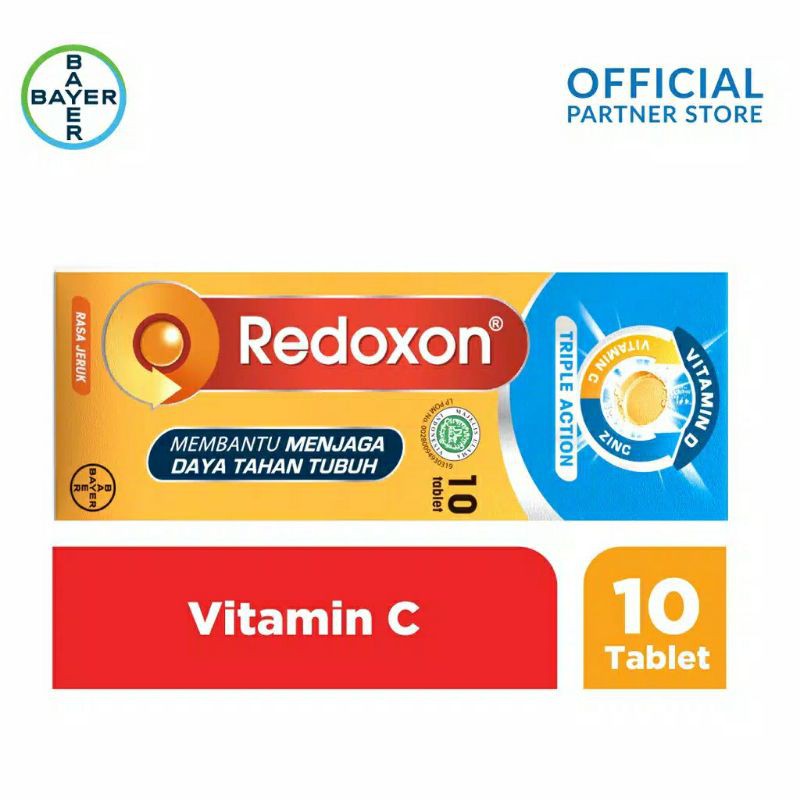 Jual Redoxon Triple Action vit C, D dan Zink dengan rasa jeruk isi 10 ...